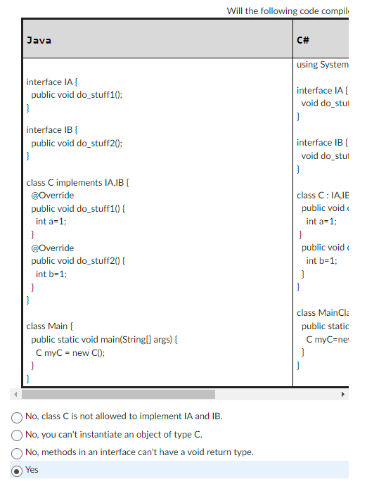 Solved Will the following code compile? interface IA { | Chegg.com