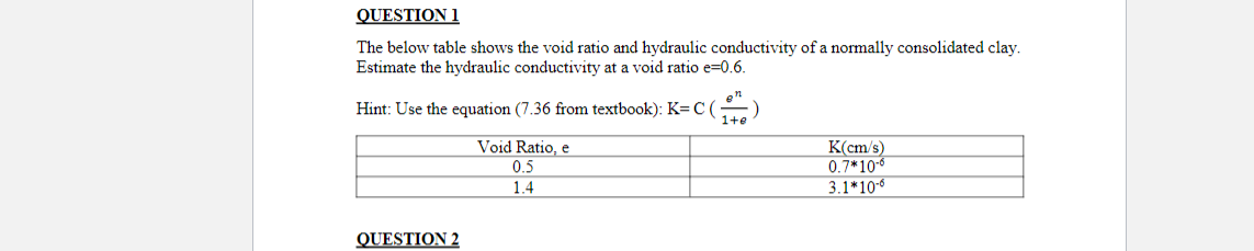 Solved QUESTION 1 The below table shows the void ratio and | Chegg.com