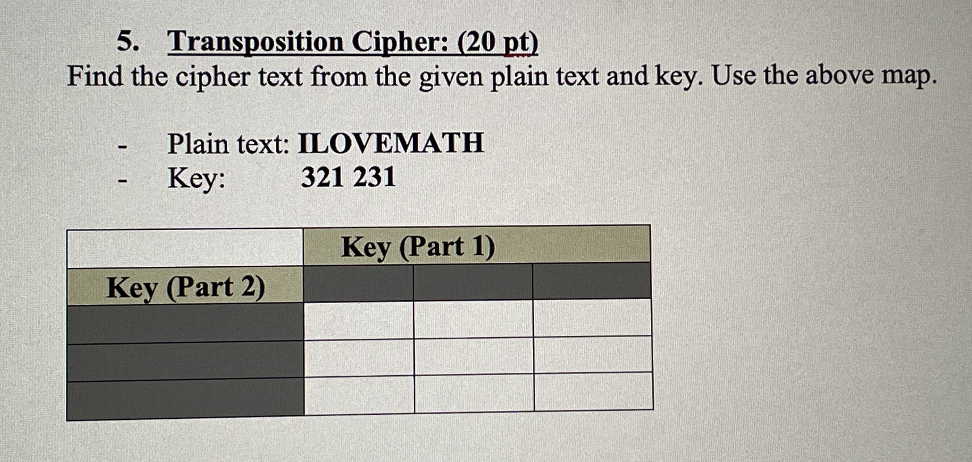 Solved Plaintext5. Transposition Cipher: (20pt) Find the | Chegg.com