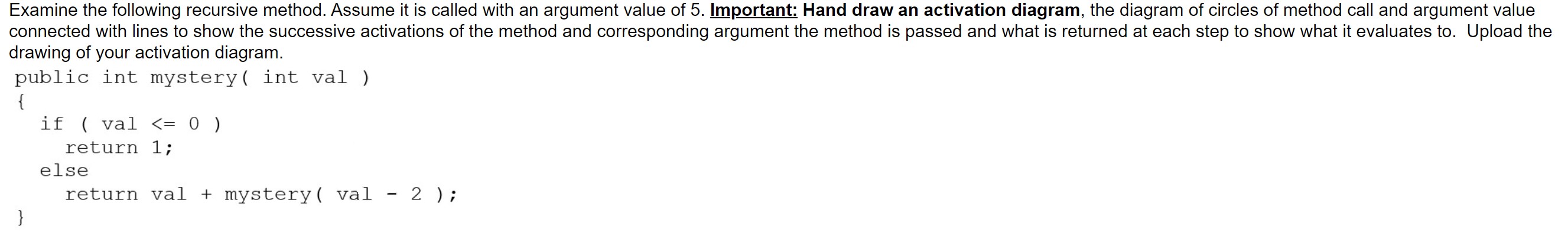 Solved drawing of your activation diagram. public int | Chegg.com