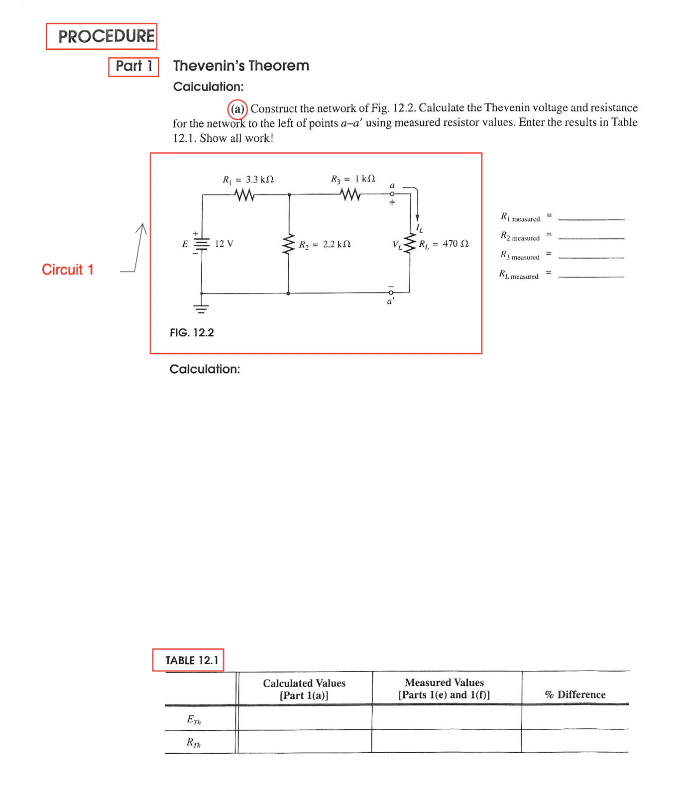 Solved Thevenin's Theorem Calculation: (a) Construct the | Chegg.com