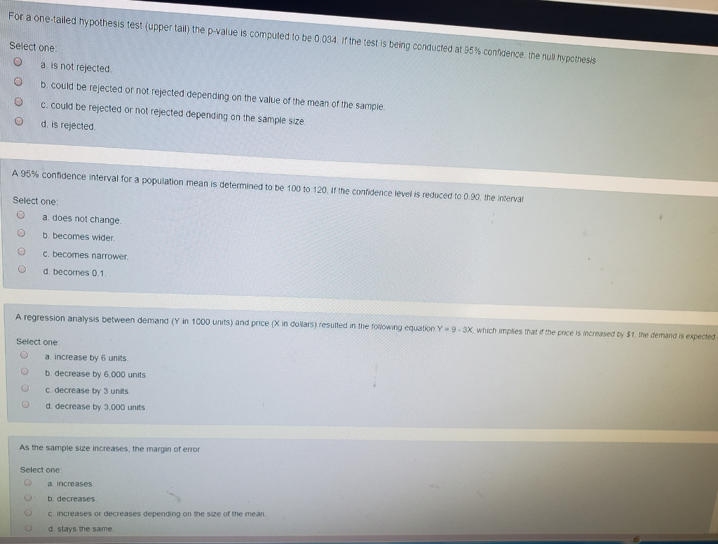 Solved As the sample size increases, the margin of error | Chegg.com