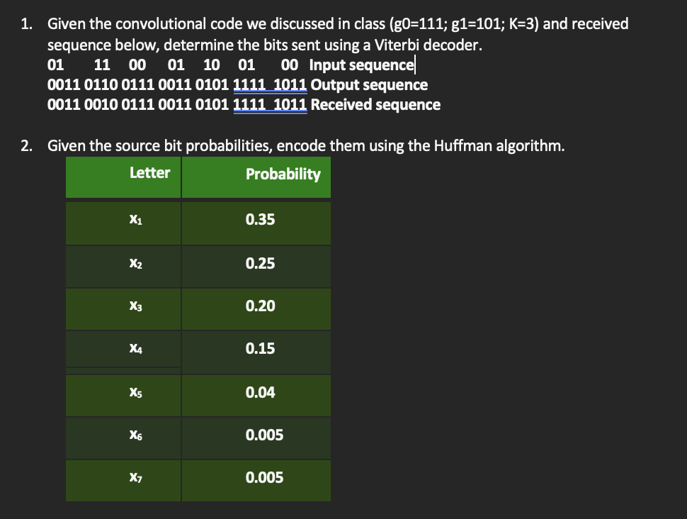 Solved 1. Given the convolutional code we discussed in class | Chegg.com