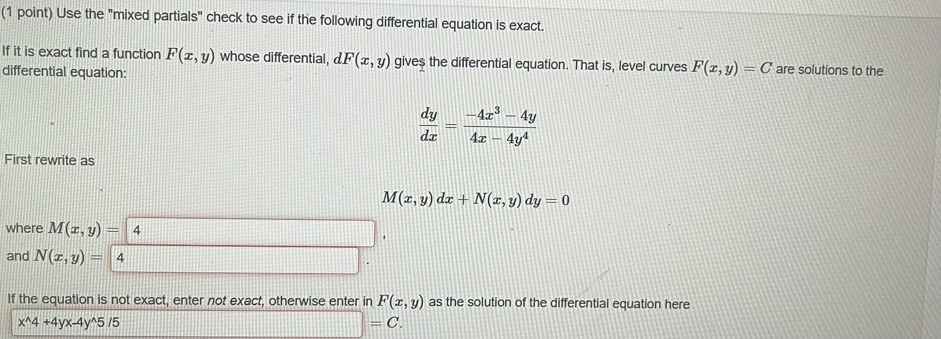 Solved (1 point) Use the "mixed partials" check to see if | Chegg.com