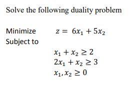 Solved Solve the following duality problem Minimize Subject | Chegg.com