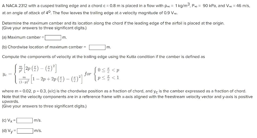 Solved A NACA 2312 with a cusped trailing edge and a chord c | Chegg.com