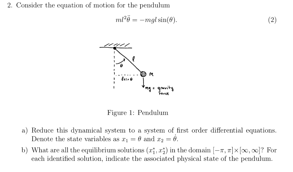 Solved 2. Consider the equation of motion for the pendulum | Chegg.com