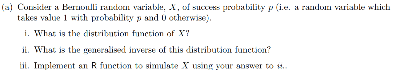 A Consider A Bernoulli Random Variable X Of 