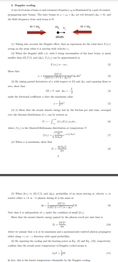 Solved 3. Doppler cooling A two-level atcen of mass m and | Chegg.com
