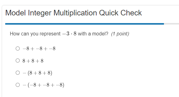 Solved How can you represent −3⋅8 with a model? (1 point) | Chegg.com