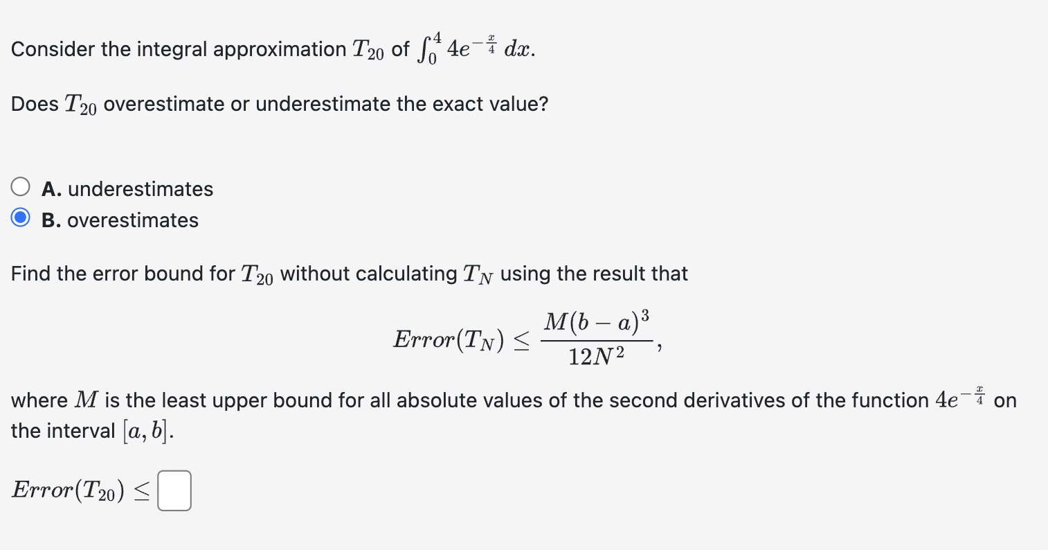 Solved Consider the integral approximation T20 of | Chegg.com