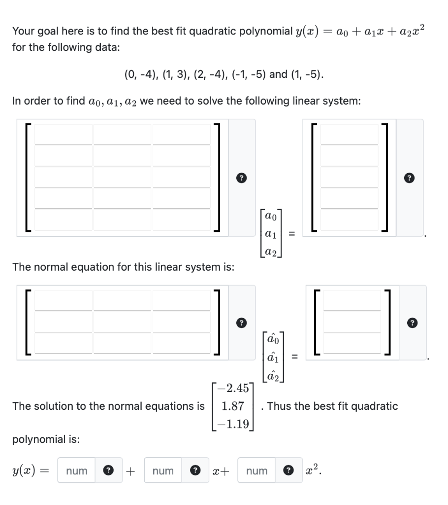 Solved Your goal here is to find the best fit quadratic | Chegg.com