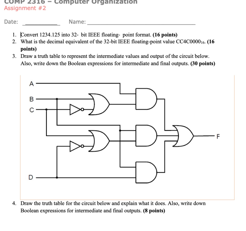 Solved COMP 2316 -Computer Orgahization Assignment #2 Date:- | Chegg.com