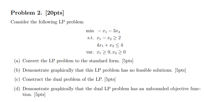 Solved Problem 2. (20pts] Consider the following LP problem | Chegg.com