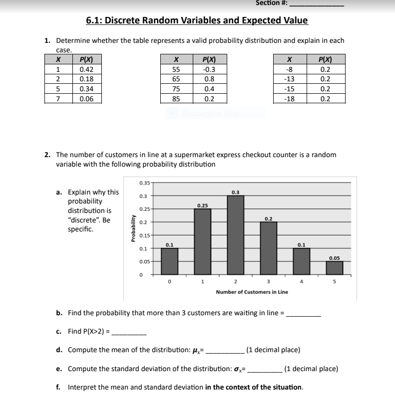 Solved Section #: 6.1: Discrete Random Variables and | Chegg.com