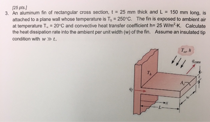 Solved An aluminum fin of rectangular cross section, t = 25 | Chegg.com