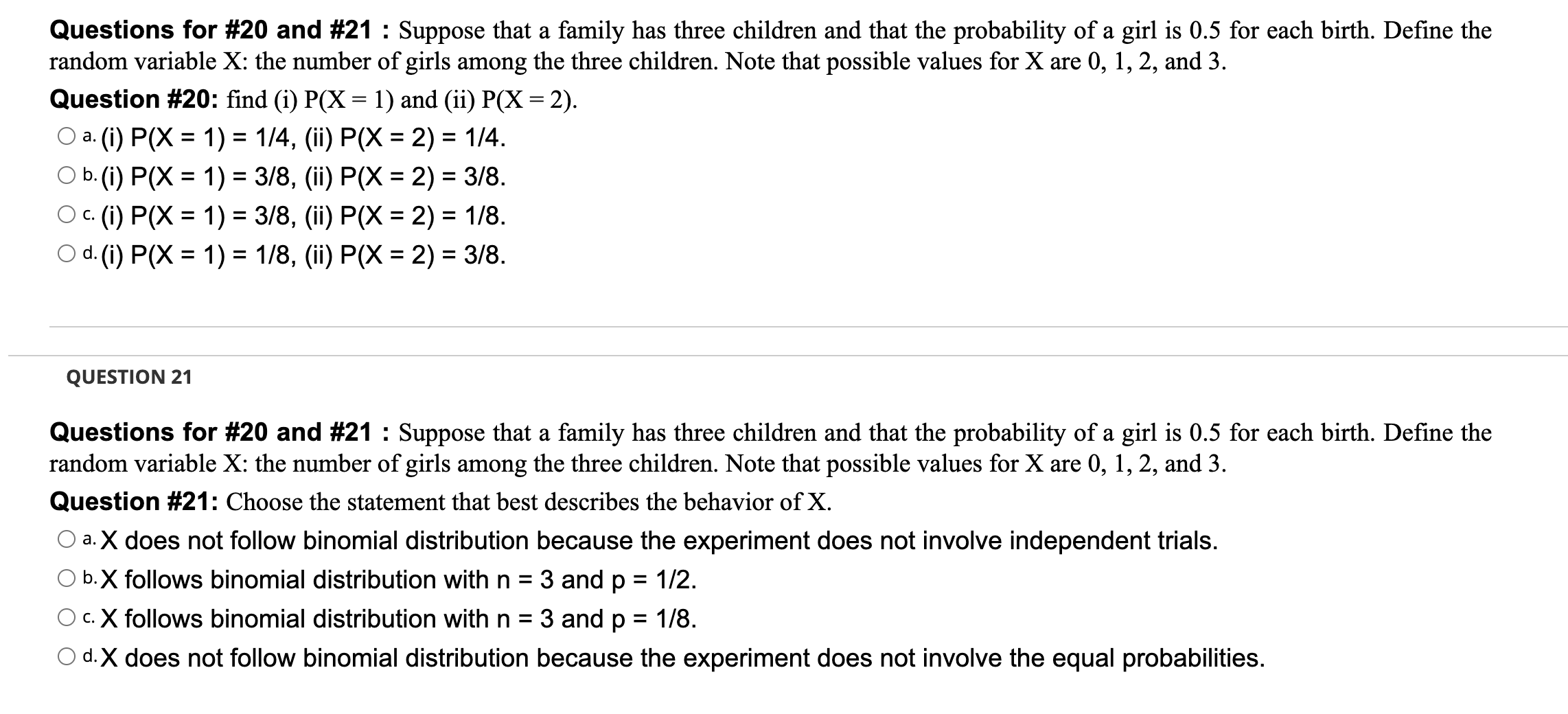 Solved Questions for \#20 and \#21: Suppose that a family | Chegg.com