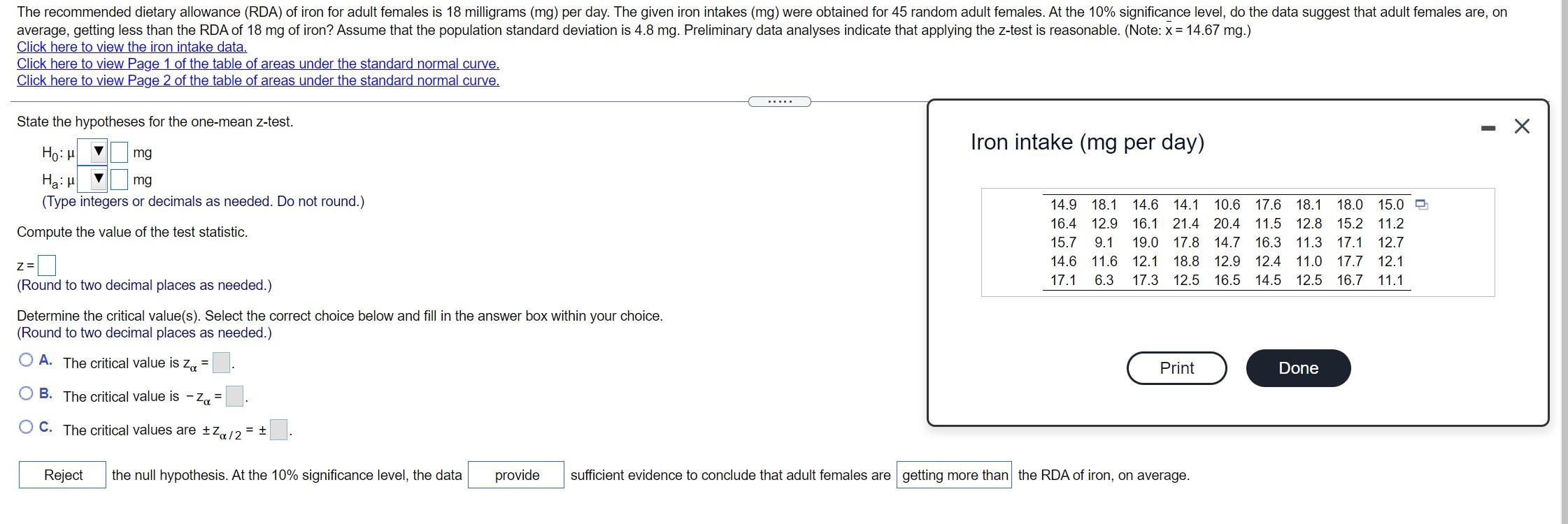 Solved The recommended dietary allowance (RDA) of iron for | Chegg.com