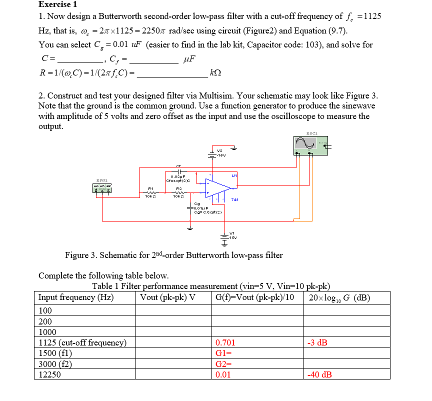 Solved 1. Now design a Butterworth second-order low-pass | Chegg.com