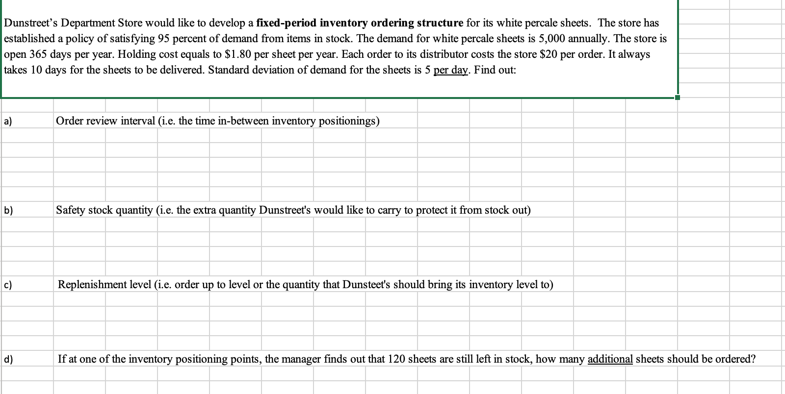 Solved Dunstreet's Department Store would like to develop a | Chegg.com
