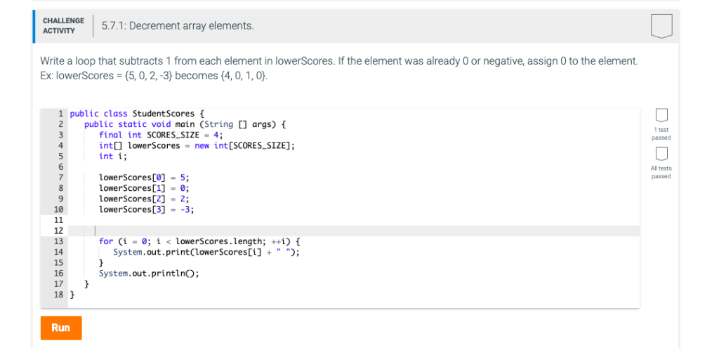 Solved ACTIVTY 5.7.1: Decrement array elements Write a loop | Chegg.com