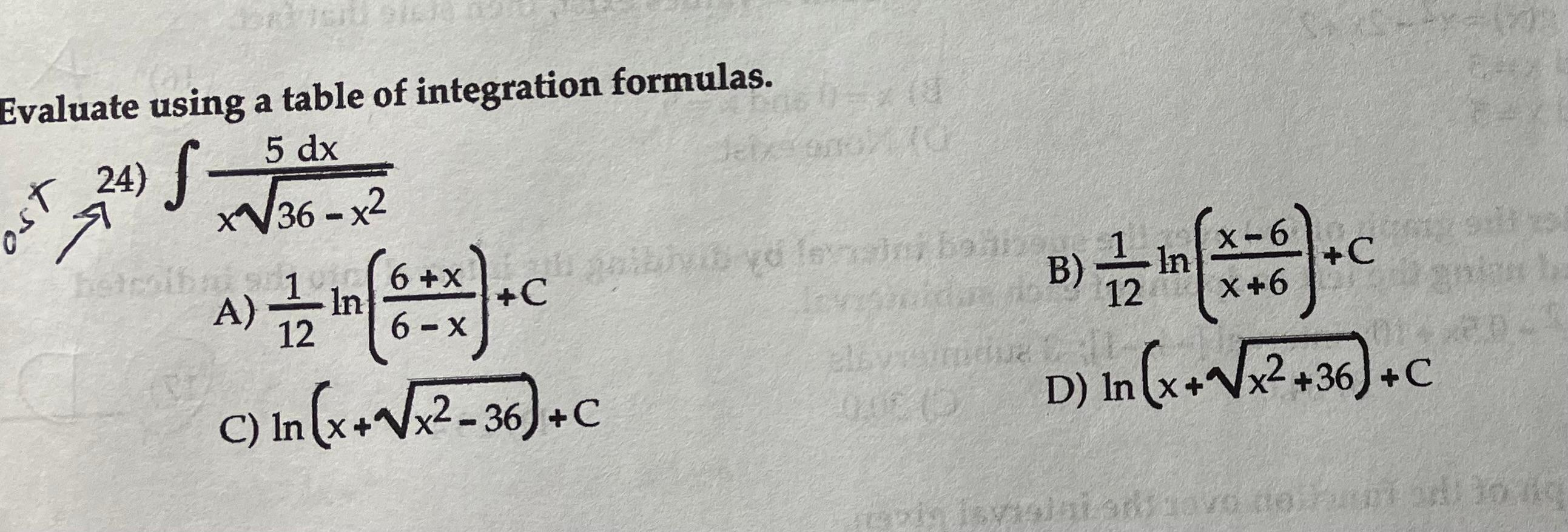 Solved Evaluate using a table of integration formulas. 24) | Chegg.com