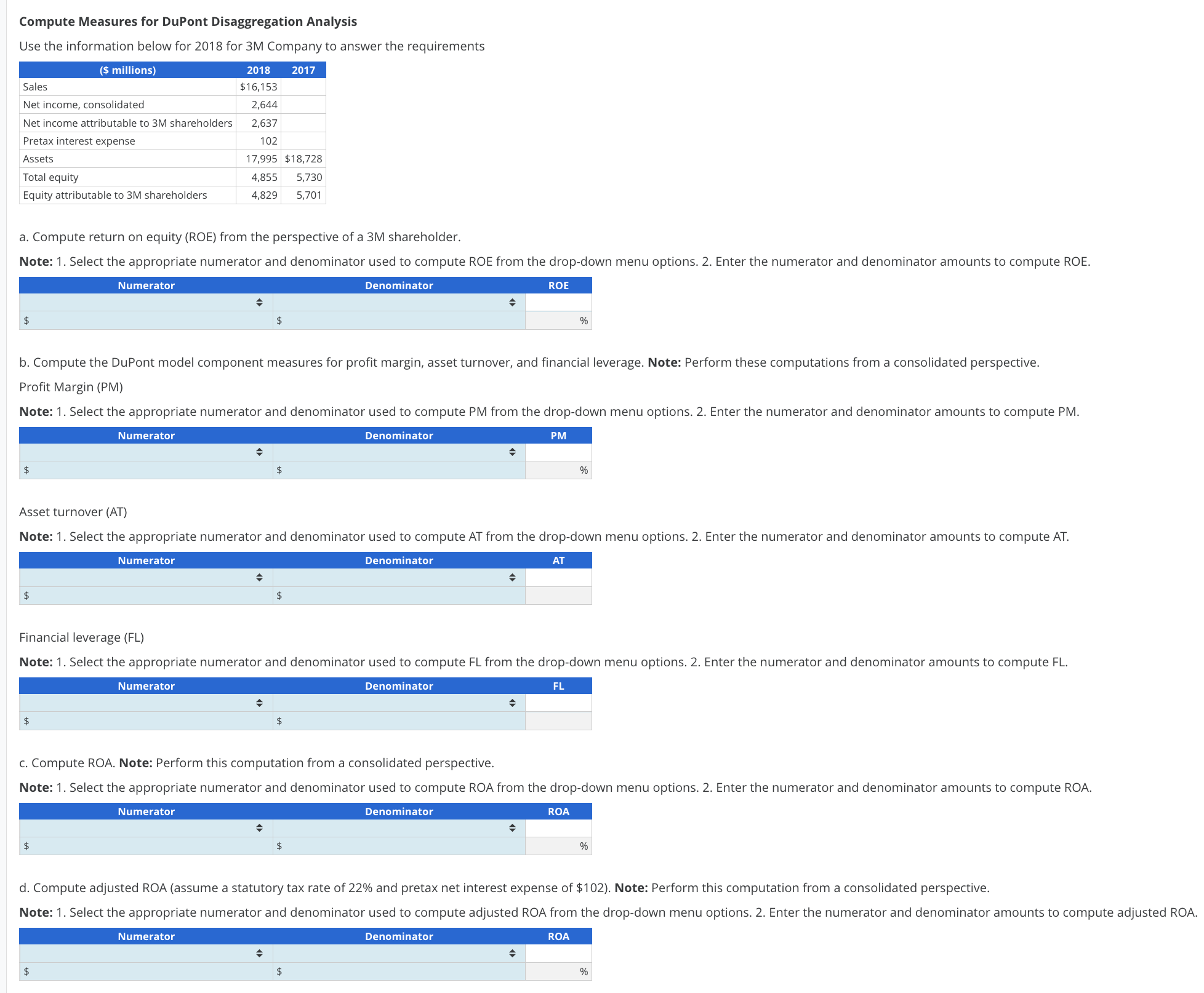 Solved Compute Measures for DuPont Disaggregation Analysis | Chegg.com