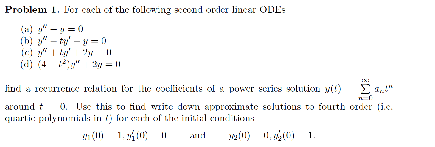 Solved Problem 1. For each of the following second order | Chegg.com