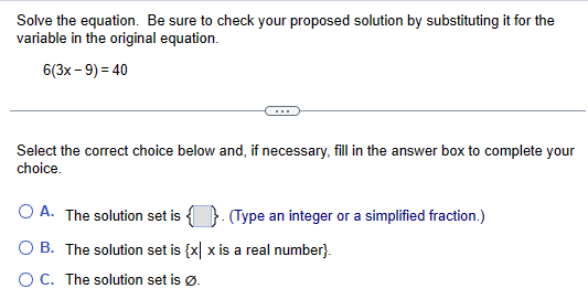 Solved 1. Solve the equation. Be sure to check your proposed | Chegg.com