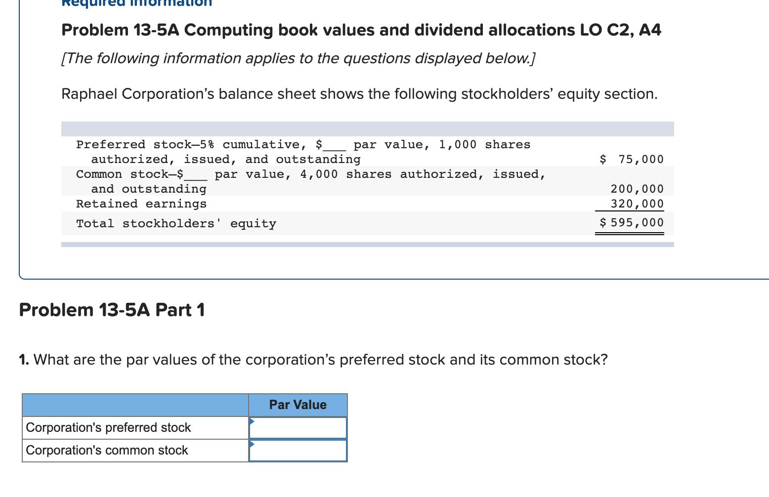 Solved Problem 13-5A Computing book values and dividend | Chegg.com