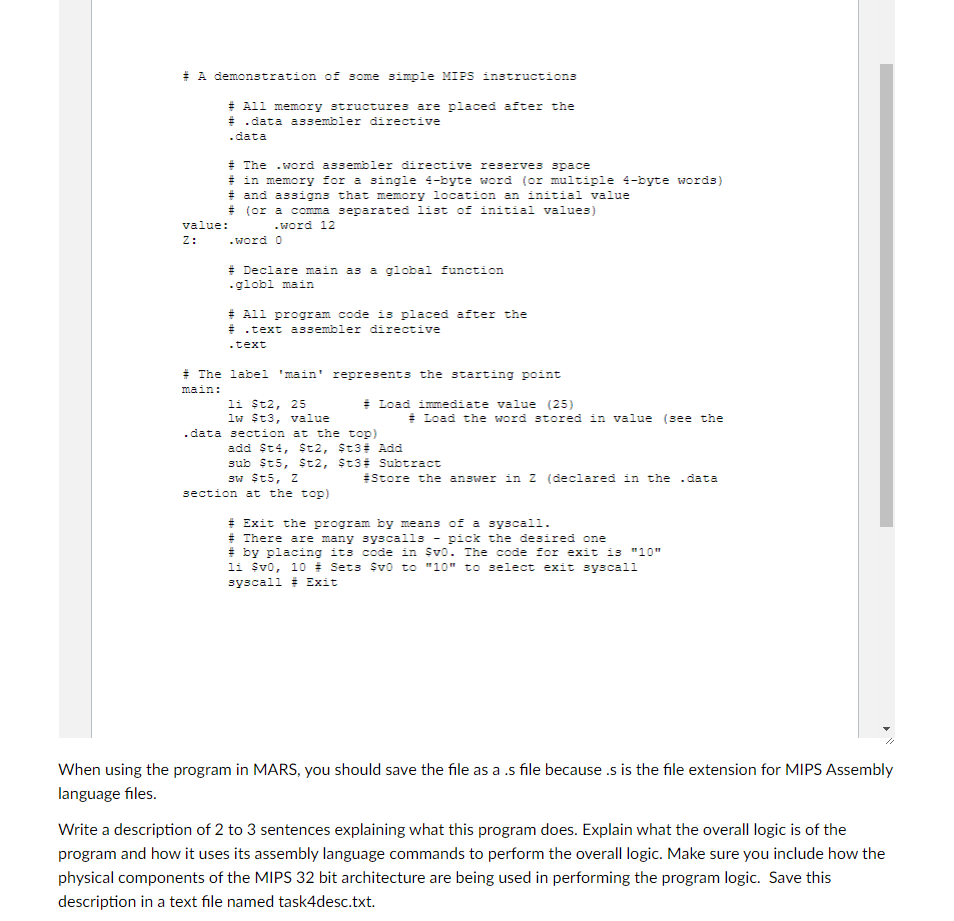 # A demonstration of some simple MIPS instructions # | Chegg.com