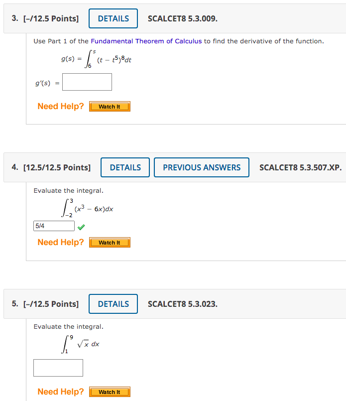 Solved 3. [-/12.5 Points] DETAILS SCALCET8 5.3.009. Use Part | Chegg.com