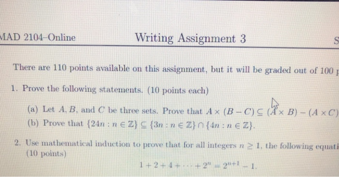 Solved MAD 2104-Online Writing Assignment 3 There are 110 | Chegg.com