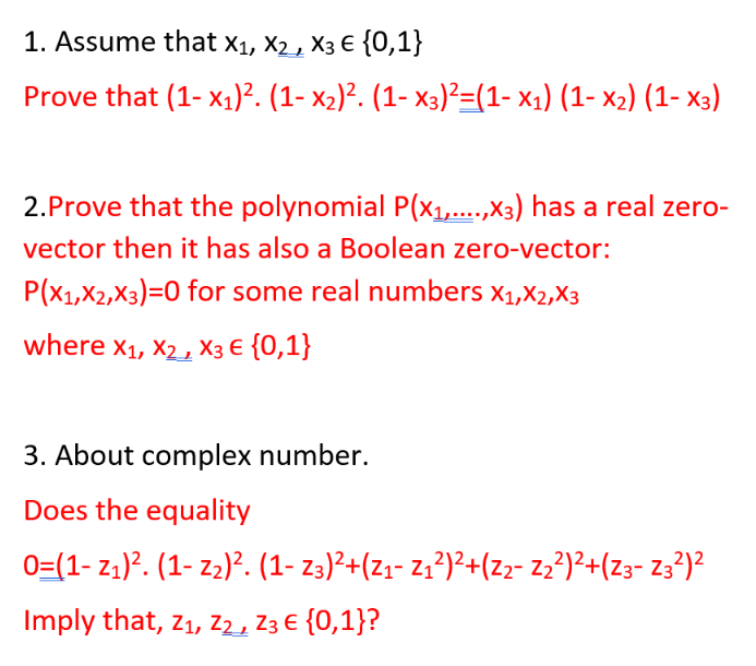 Solved 1. Assume that X1, X2, X3 € {0,1} Prove that (1-x1)2. | Chegg.com