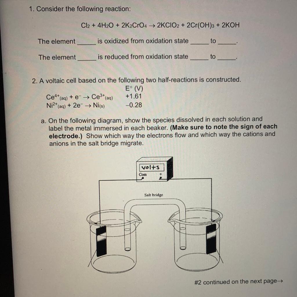 Solved 1. Consider the following reaction: Cl2 + 4H20 + | Chegg.com