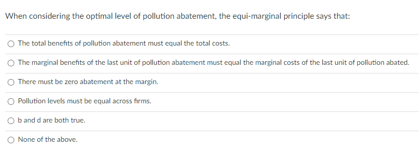 Solved When considering the optimal level of pollution | Chegg.com