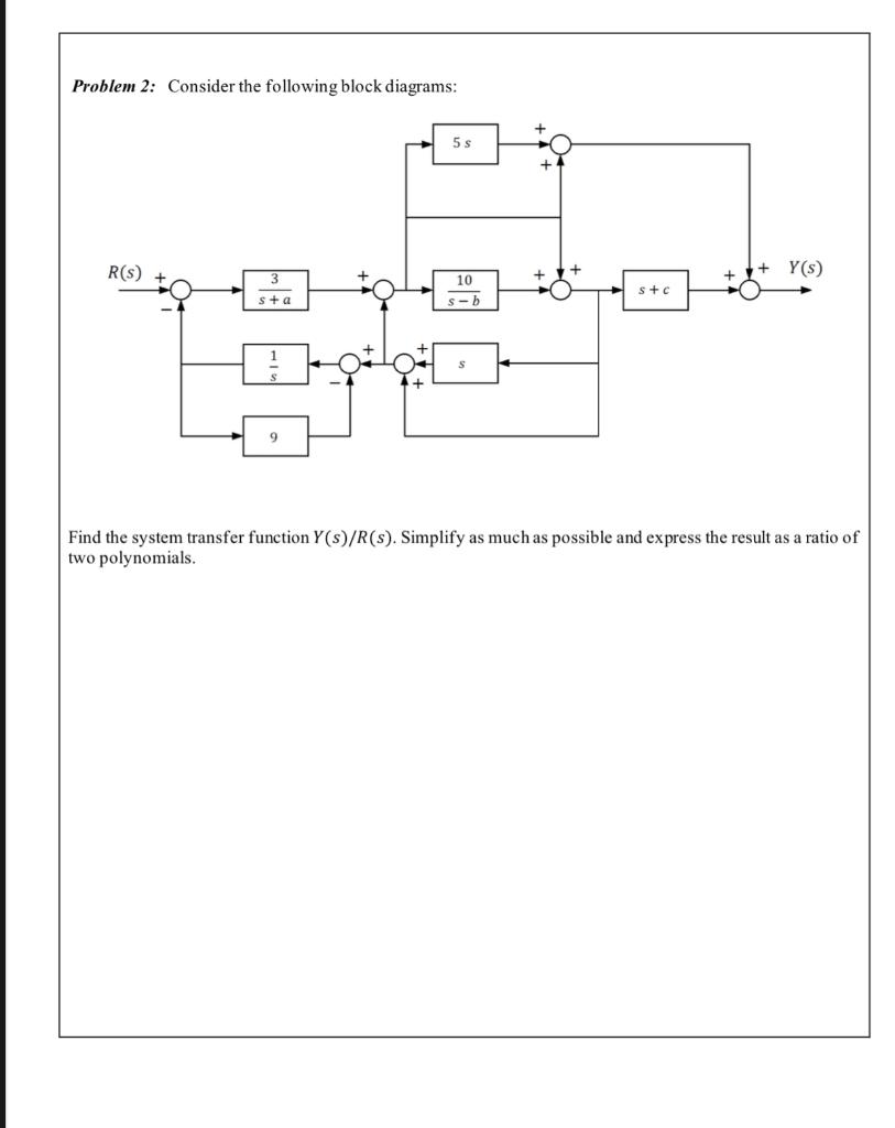 Solved Problem 2: Consider the following block diagrams: | Chegg.com
