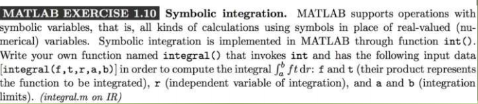 Solved NANTARDUON SEHED symbolic integration. MATLAB | Chegg.com