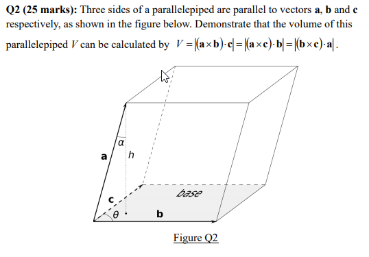 Solved Q2 (25 marks): Three sides of a parallelepiped are | Chegg.com