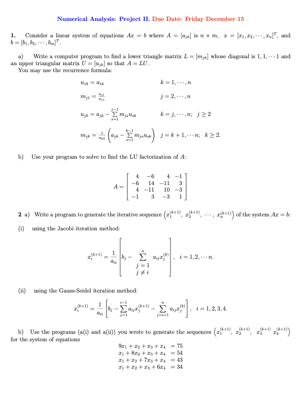 Solved Numerical Analysis: Project II. Due Date: Friday | Chegg.com