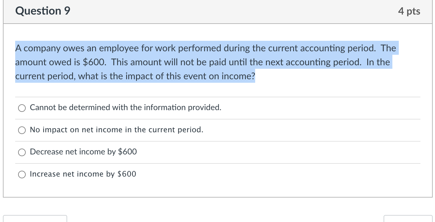 Solved A company owes an employee for work performed during | Chegg.com