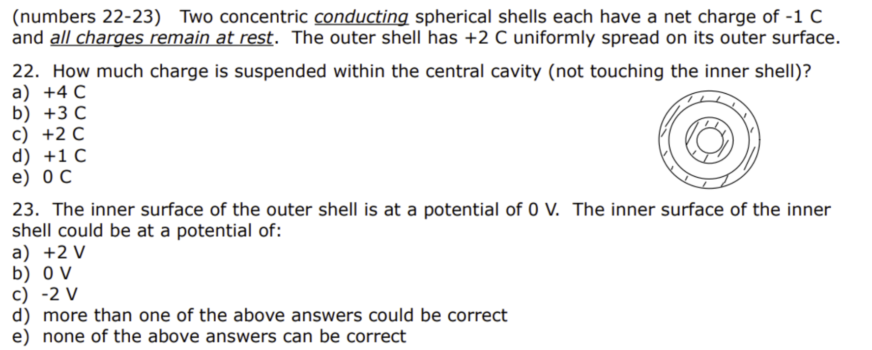 Solved (numbers 22-23) Two concentric conducting spherical | Chegg.com