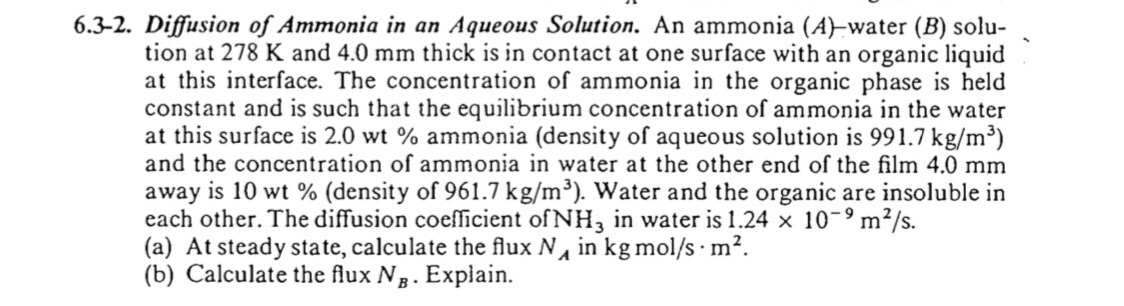 Solved -2. Diffusion of Ammonia in an Aqueous Solution. An | Chegg.com