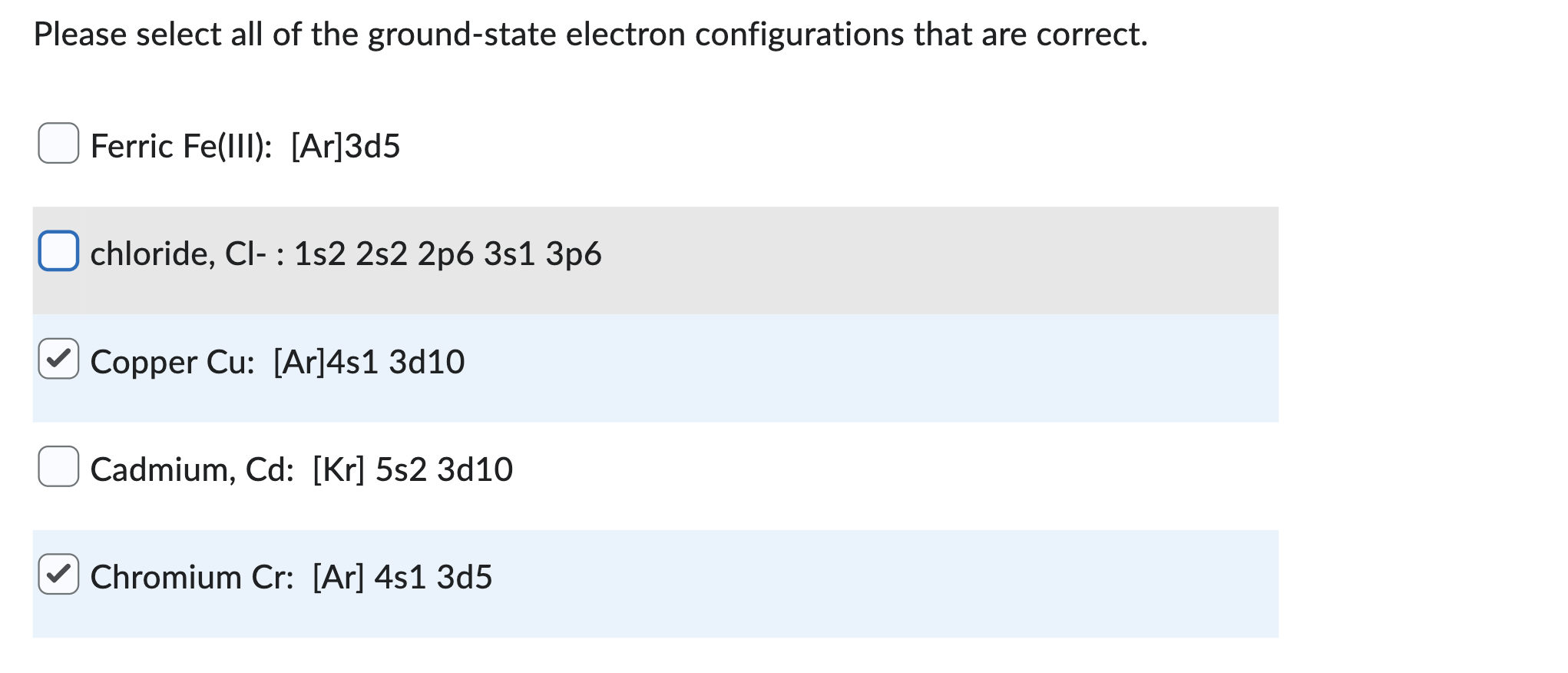 Solved Please select all of the ground-state electron | Chegg.com