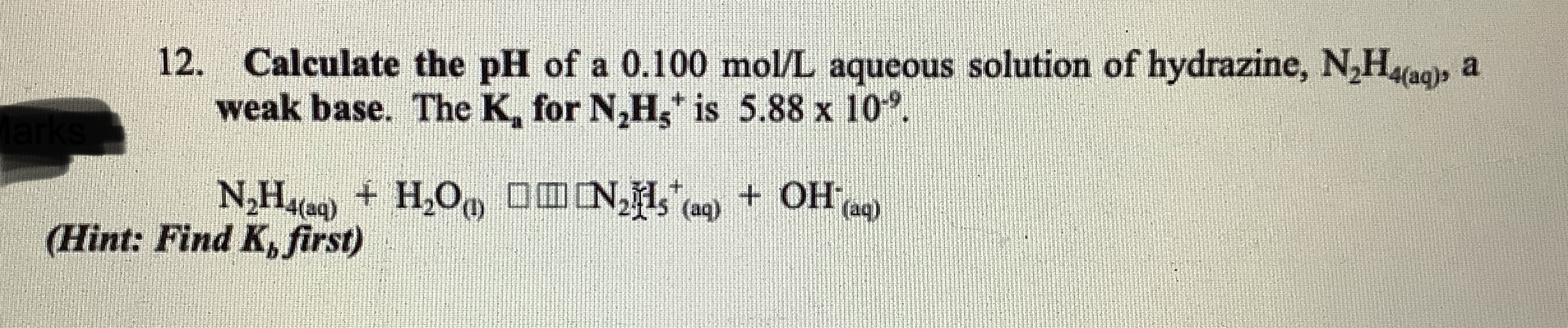 Solved 12. Calculate the \\( \\mathrm{pH} \\) of a \\( 0.100 | Chegg.com