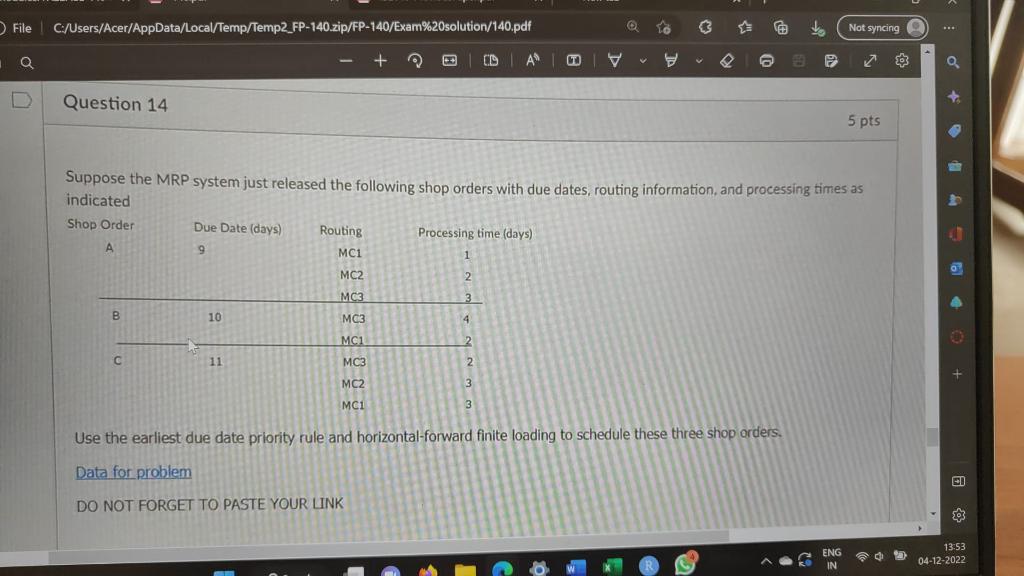 Solved Suppose the MRP system just released the following | Chegg.com