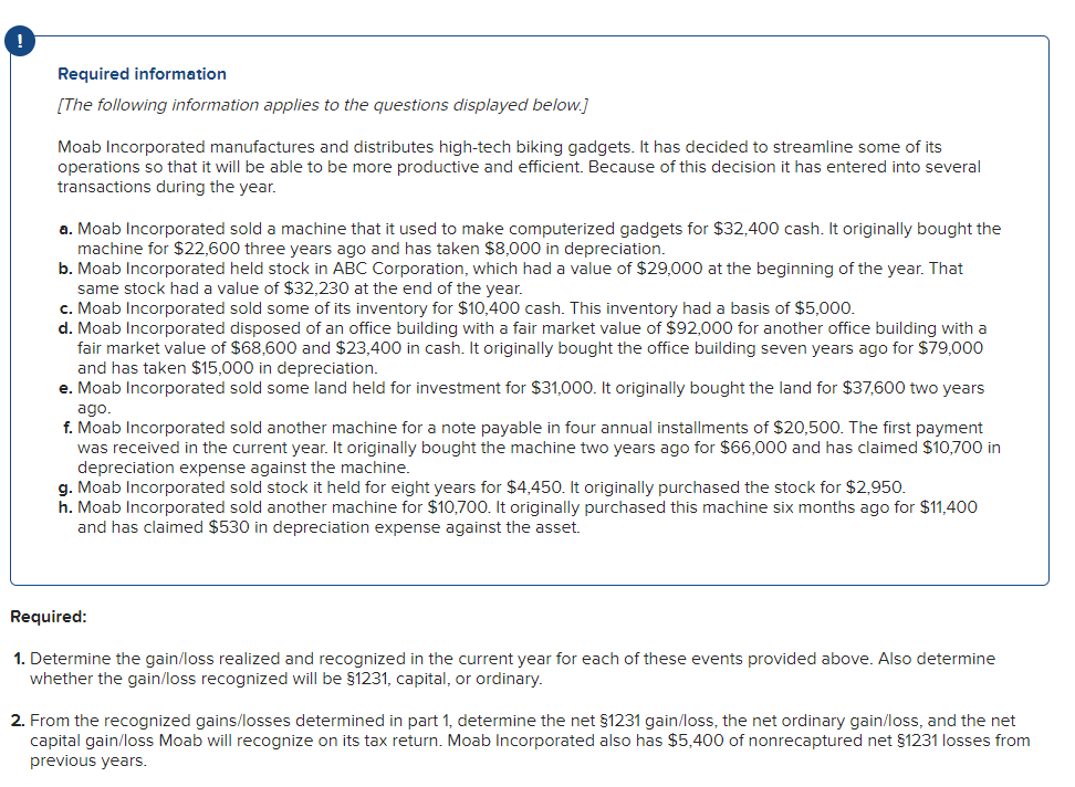 Solved Required information [The following information | Chegg.com