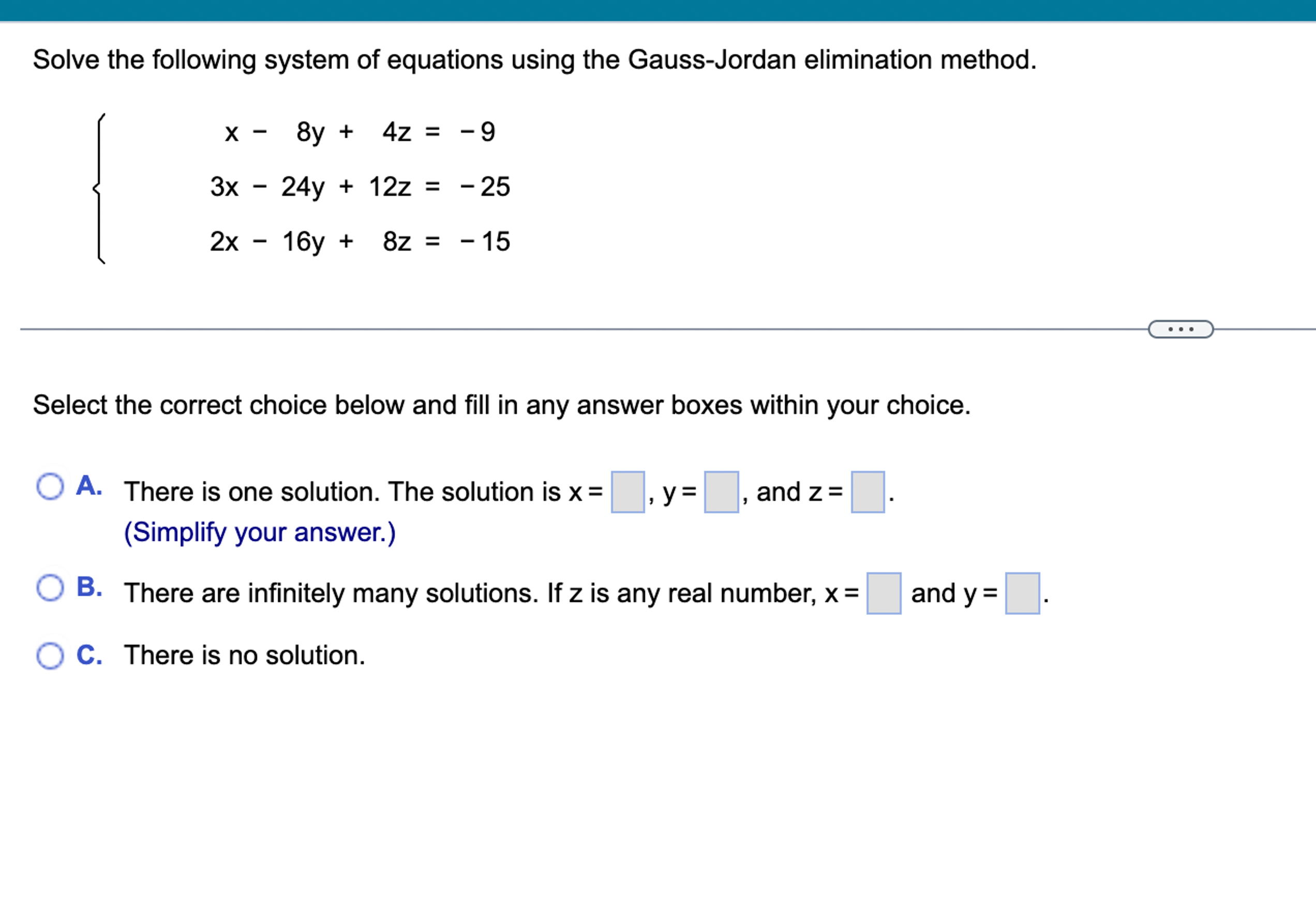 Solved Solve the following system of equations using the | Chegg.com
