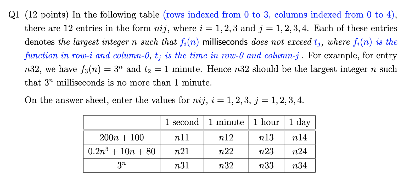 Solved Q1 (12 points) In the following table (rows indexed | Chegg.com Solved Q1 (12 points) In the following table (rows indexed | Chegg.com
