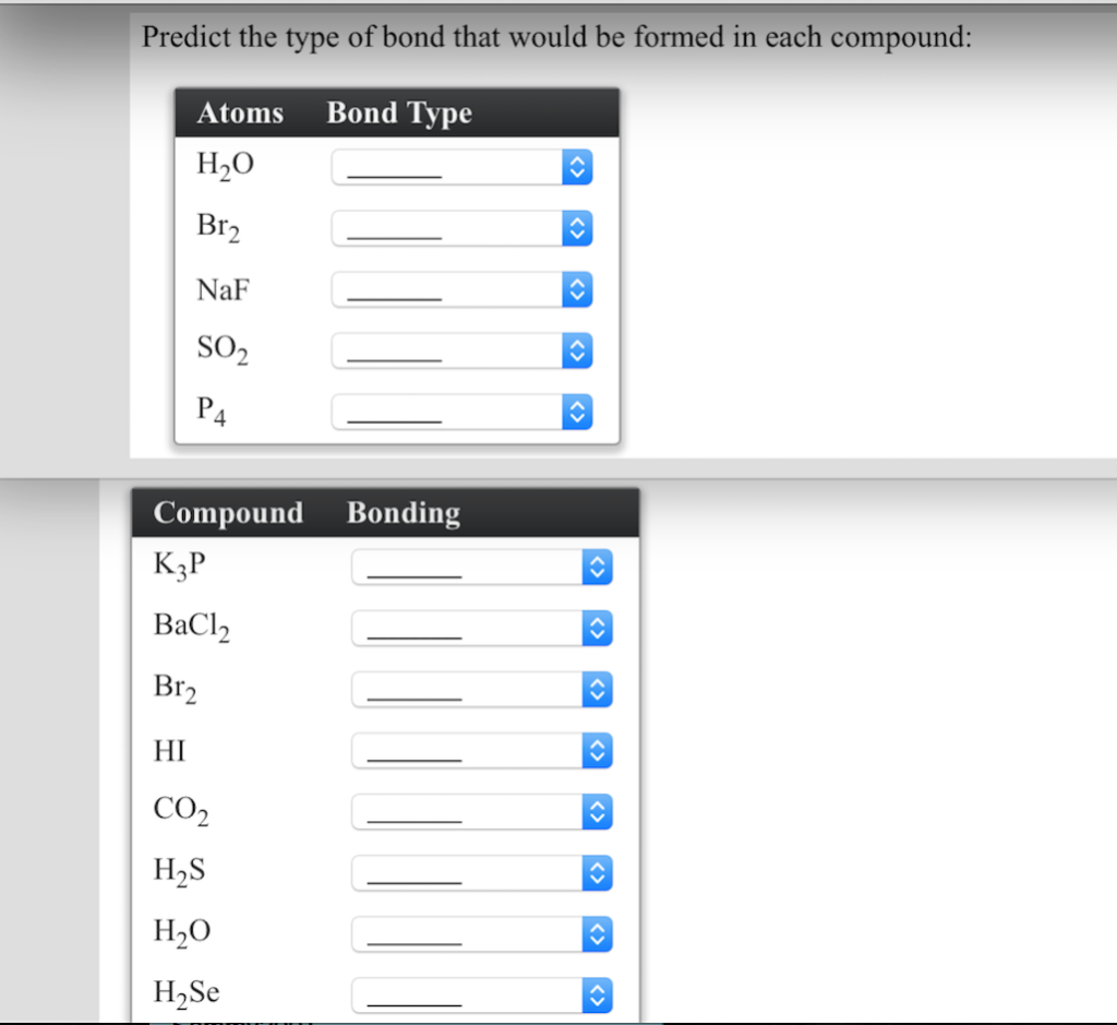Solved Predict the type of bond that would be formed in each | Chegg.com